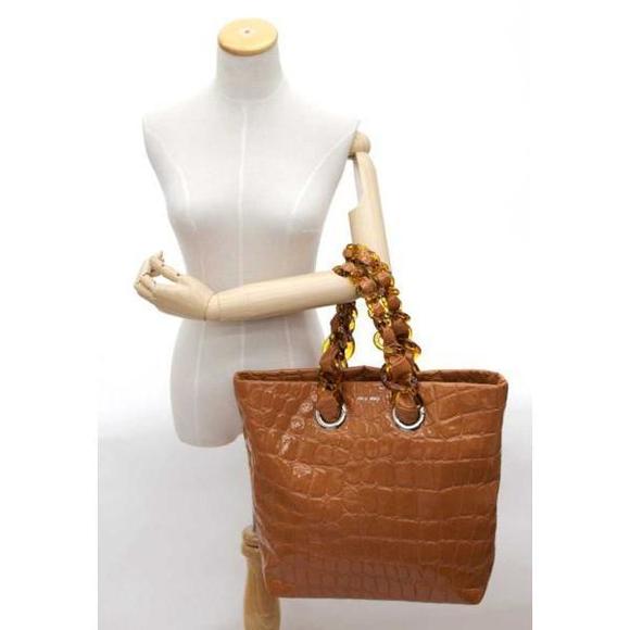 Miu Miu | Bags | Miu Miu Tortoiseshell Style Tote Bag Brown Patent ...